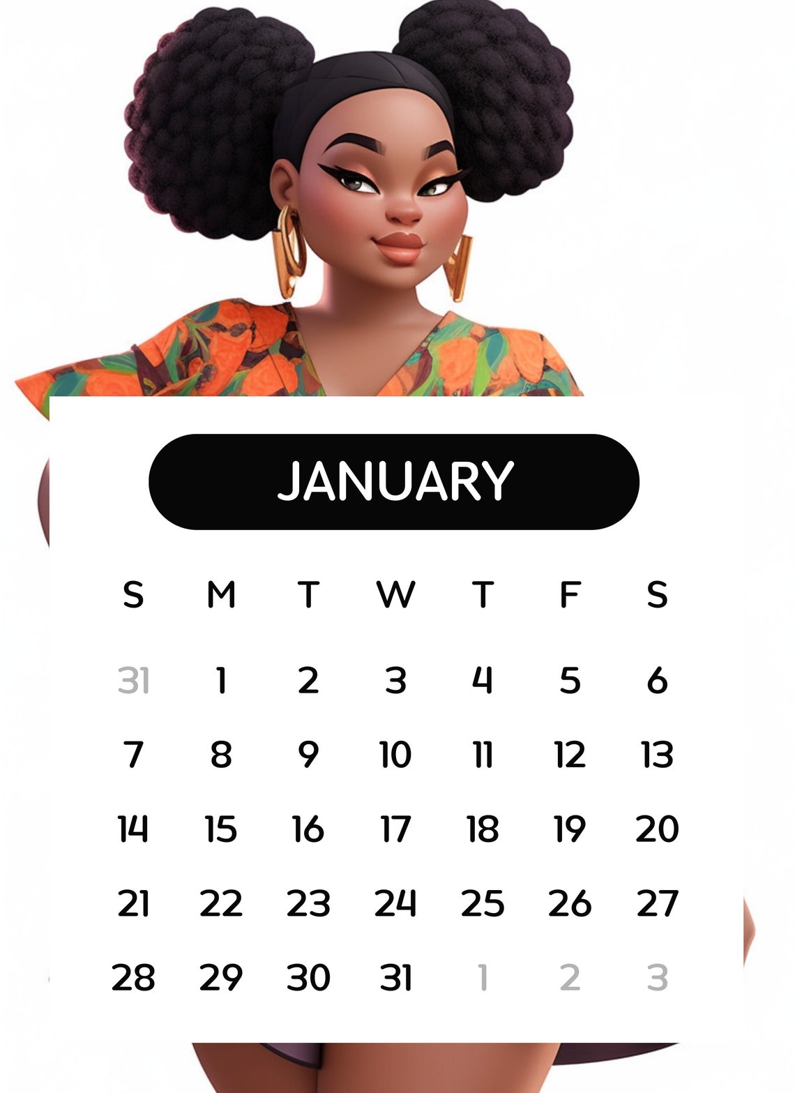 2024 Brown Girls Digital Calendar - Instant PDF Download for Goodnotes ...