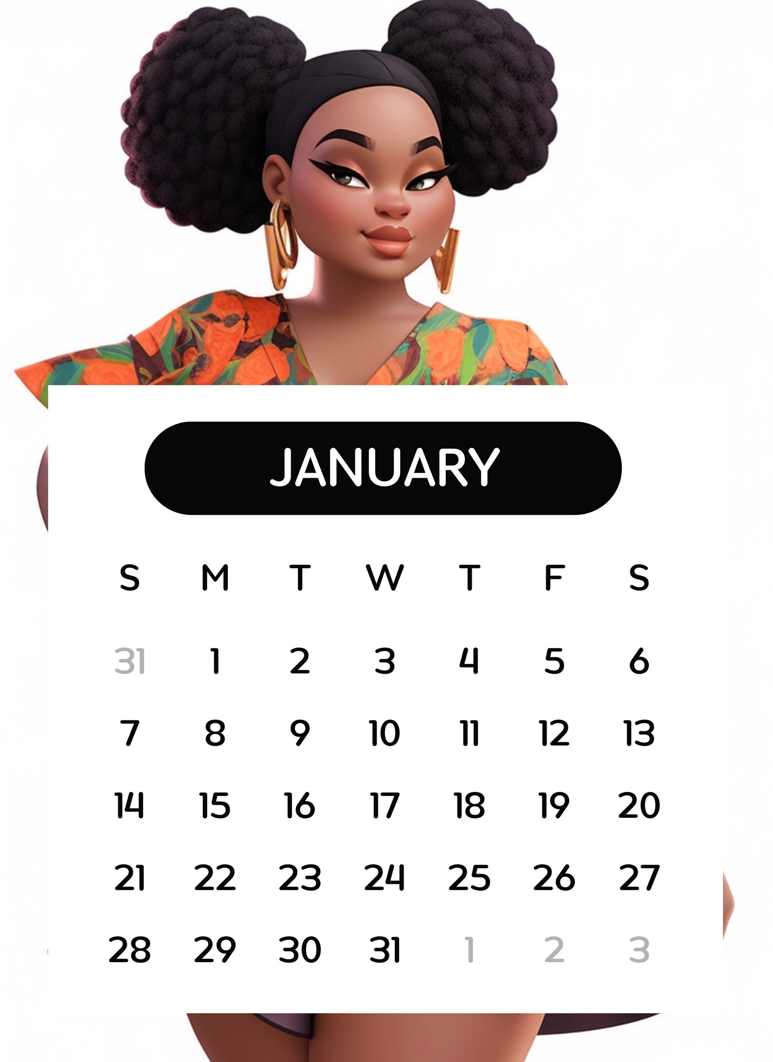 2024 Brown Girls Digital Calendar - Instant PDF Download for Goodnotes ...