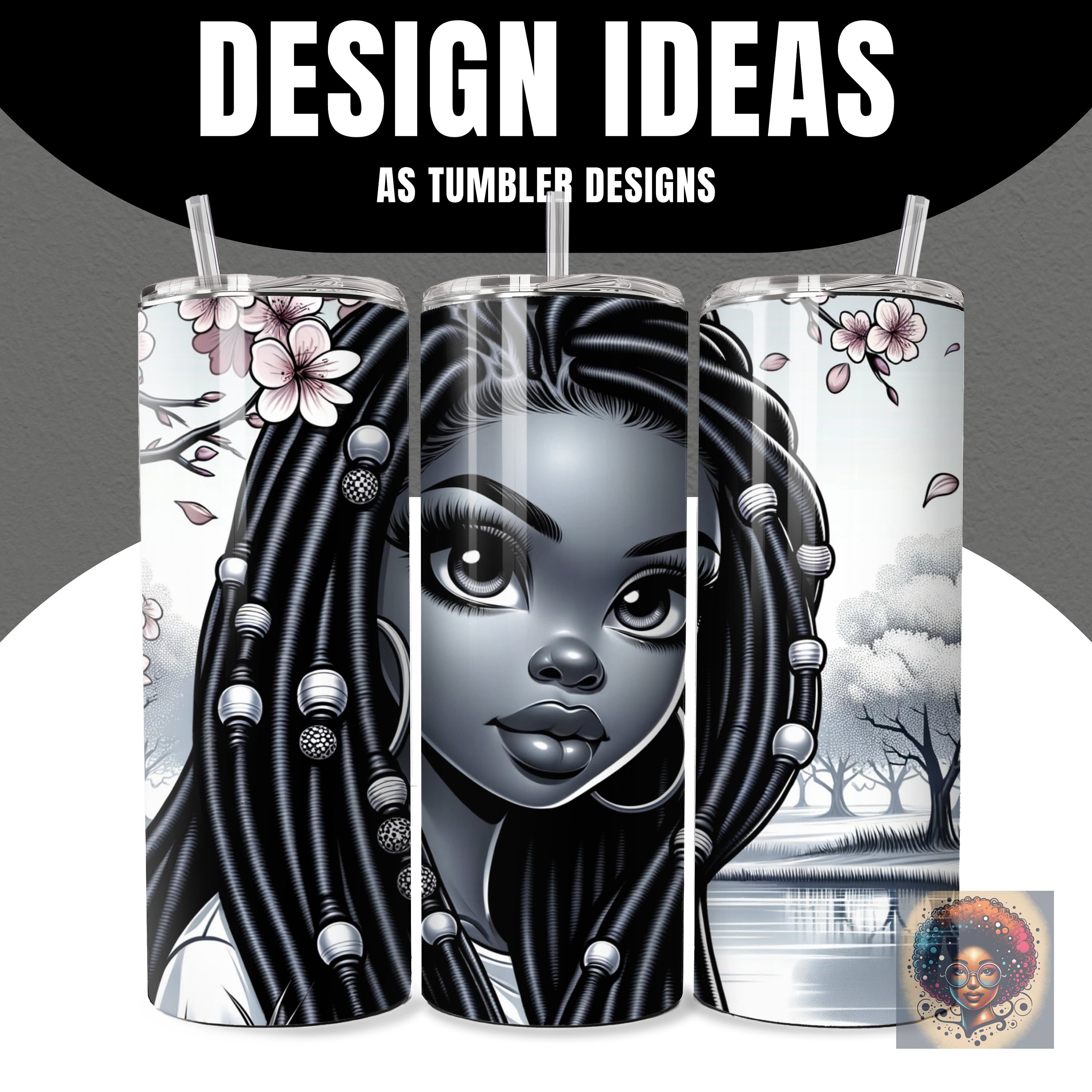 Serene Beauty: Digital Airbrush Cartoon Illustration of a Black Woman ...