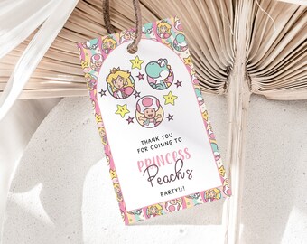 Kids Princess Peach Birthday Thank You Tag Template Printable - Etsy