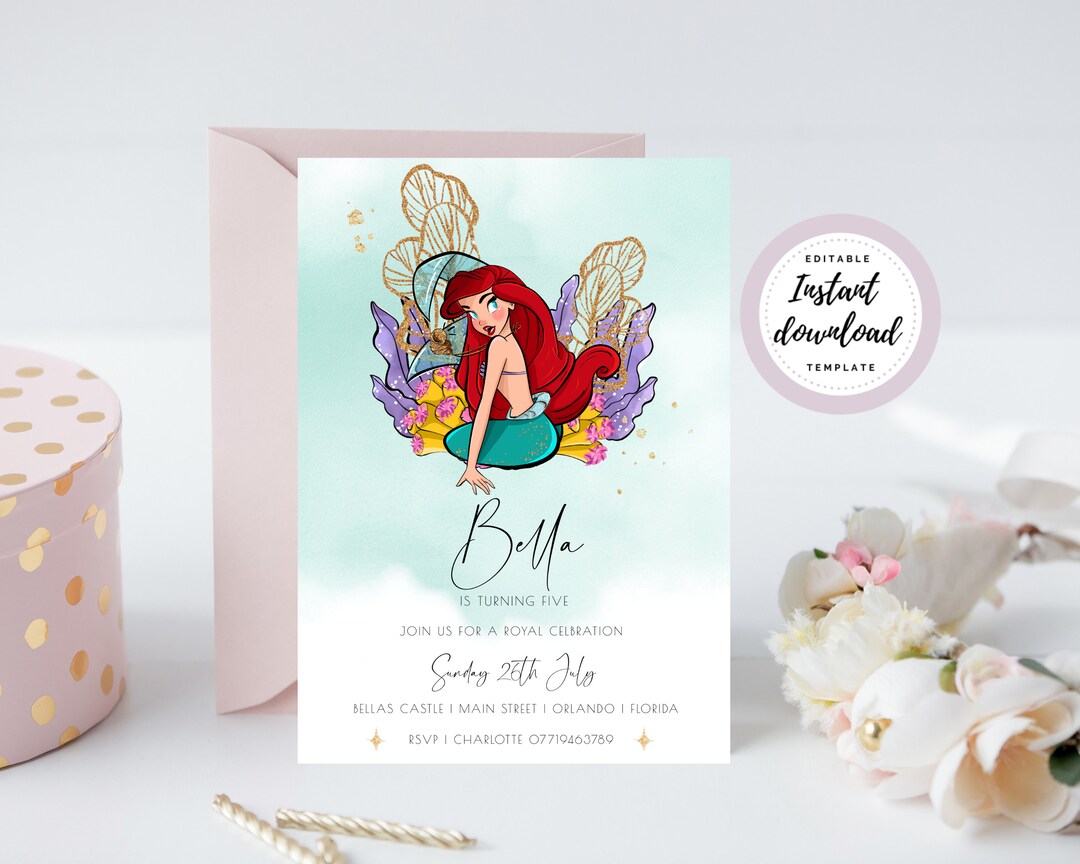 Mermaid Princess Birthday Invitation Template INSTANT DOWNLOAD Editable ...