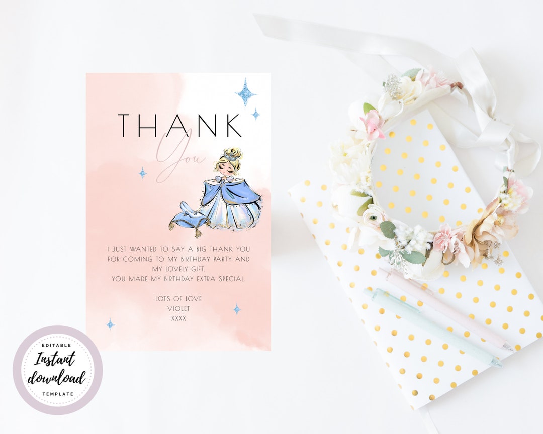 Cinderella Birthday Thank You Template INSTANT DOWNLOAD Editable ...