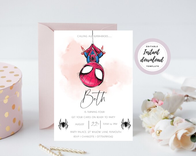 Spider Girl Birthday Invitation Template INSTANT DOWNLOAD Editable ...