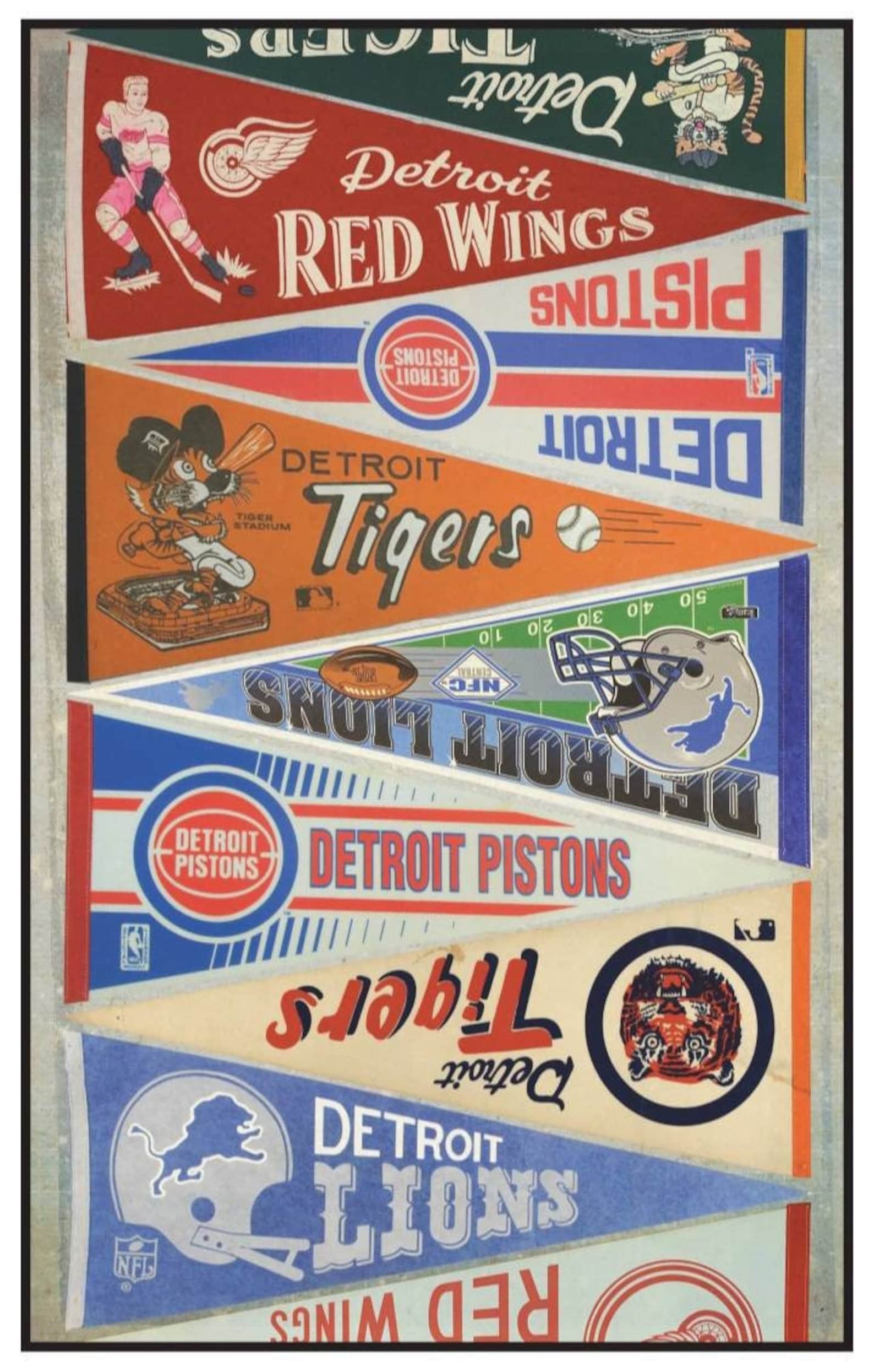Vintage Detroit Sports Pennant Collage Print 15 by 24, 11 by 17 - Etsy
