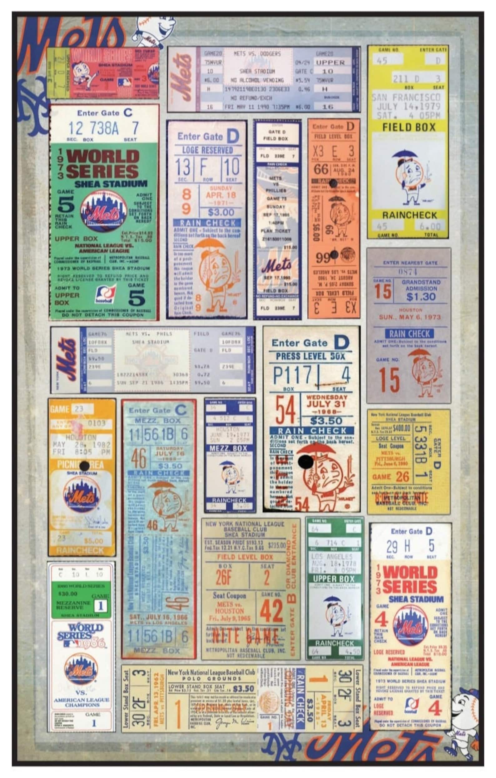 New York Mets Vintage Ticket Stub Collage Print 11 by 17 or 15 by 24 - Etsy