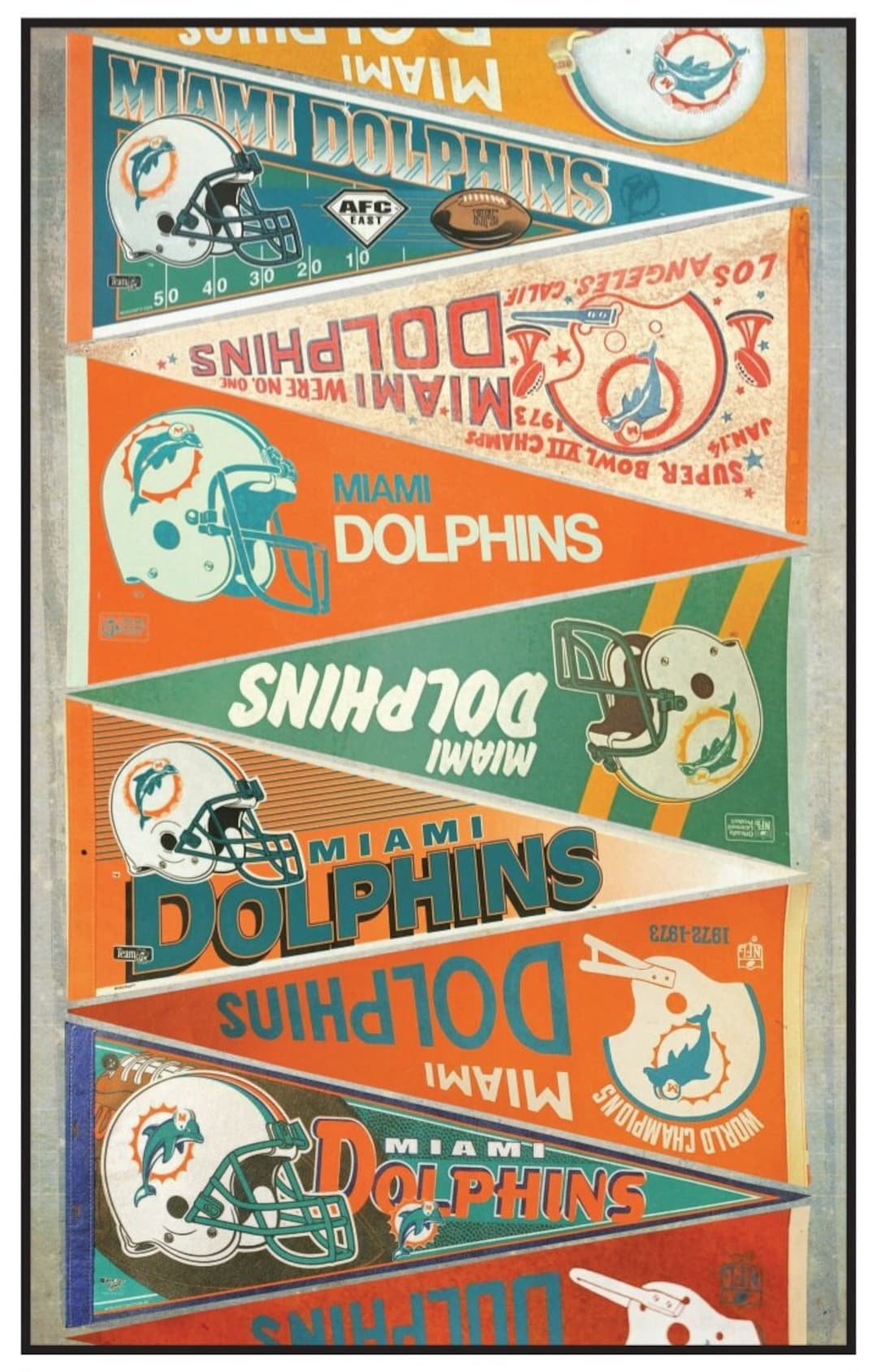 Miami Dolphins Vintage Pennant Poster 15 by 24, 11 by 17 - Etsy