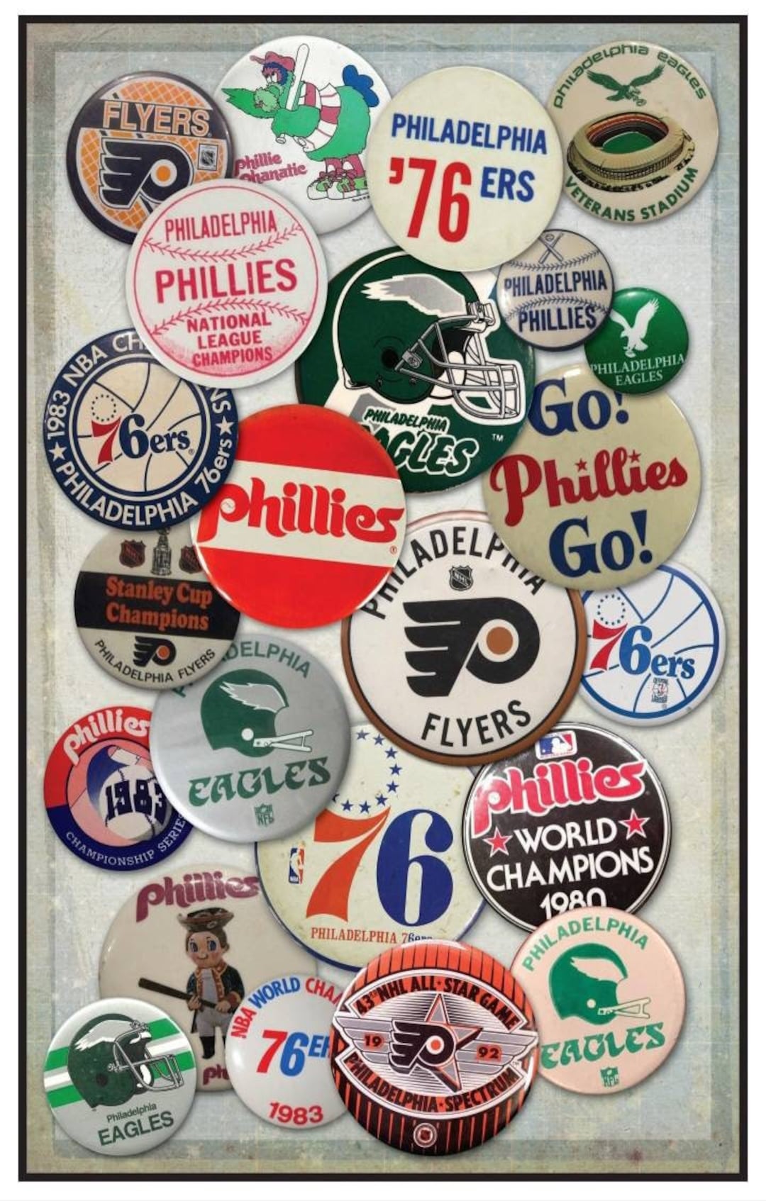 Vintage Philadelphia Sports Button Collage Print 11 by 17 - Etsy