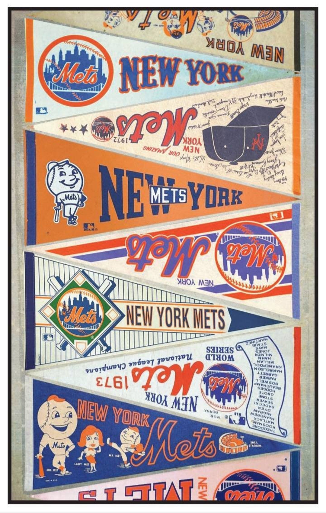 New York Mets Vintage Pennant Print 15 by 24, 11 by 17 - Etsy