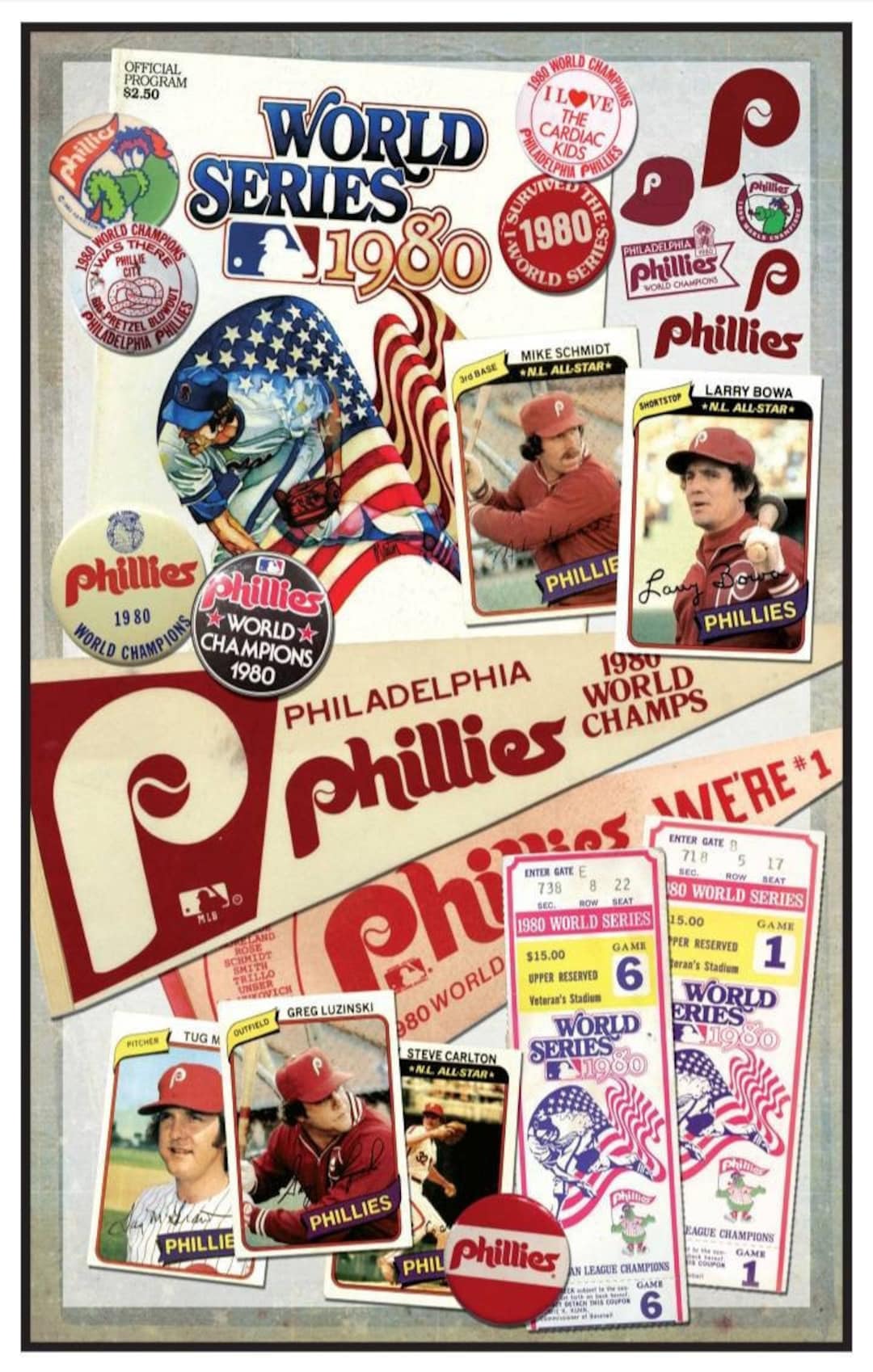Philadelphia Phillies 1980 Vintage Collage Print 15 by 24 or 11 by 17 ...