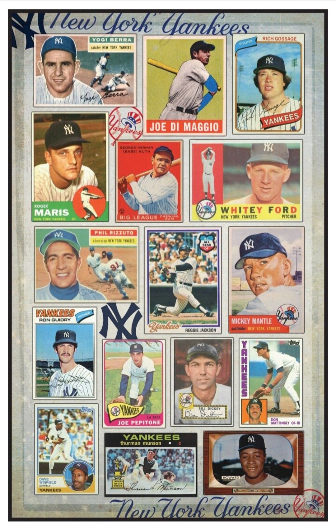 New York Yankees Vintage Baseball Card Collage Print 11 by 17 or 15 by ...