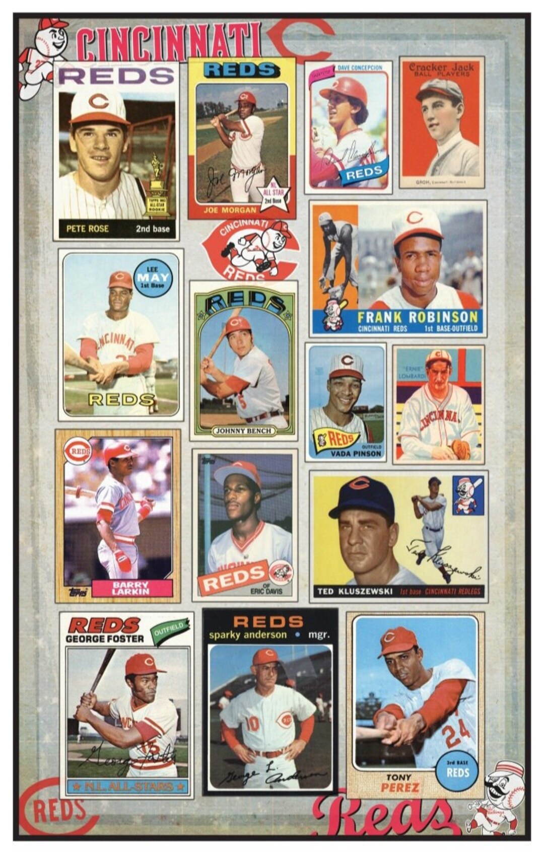 Cincinnati Reds Vintage Baseball Card Collage Print 11 by 17 - Etsy