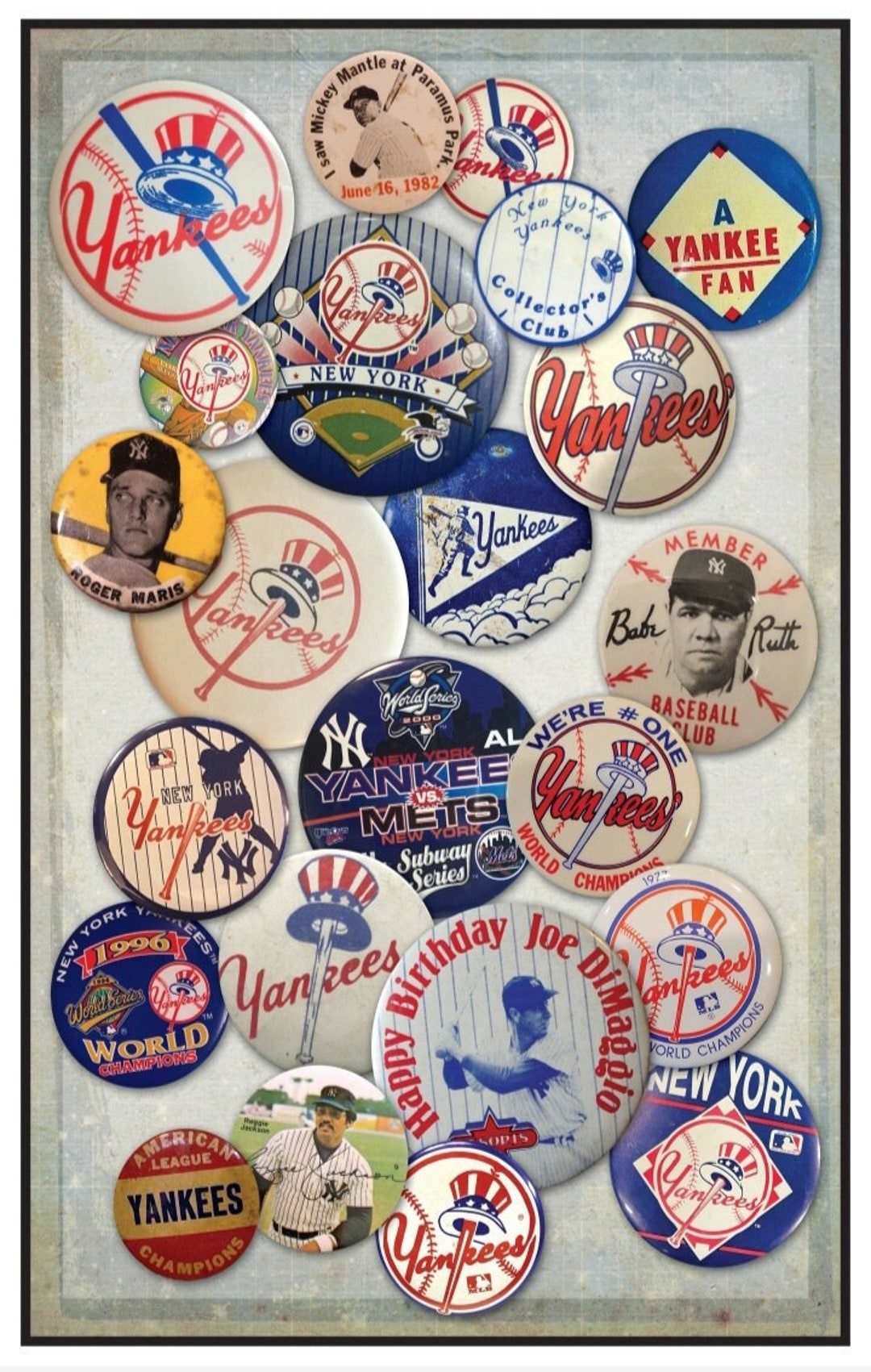 Vintage New York Yankees Button Collage Print 15 by 25, 11 by 17 - Etsy