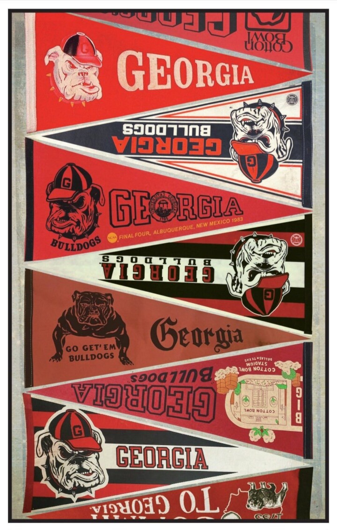 Georgia Bulldogs Vintage Pennant Print 11 by 17 - Etsy