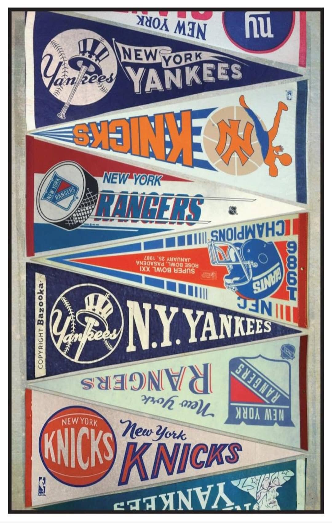 Vintage New York Sports Pennant Collage Print 15 by 24, 11 by 17 - Etsy