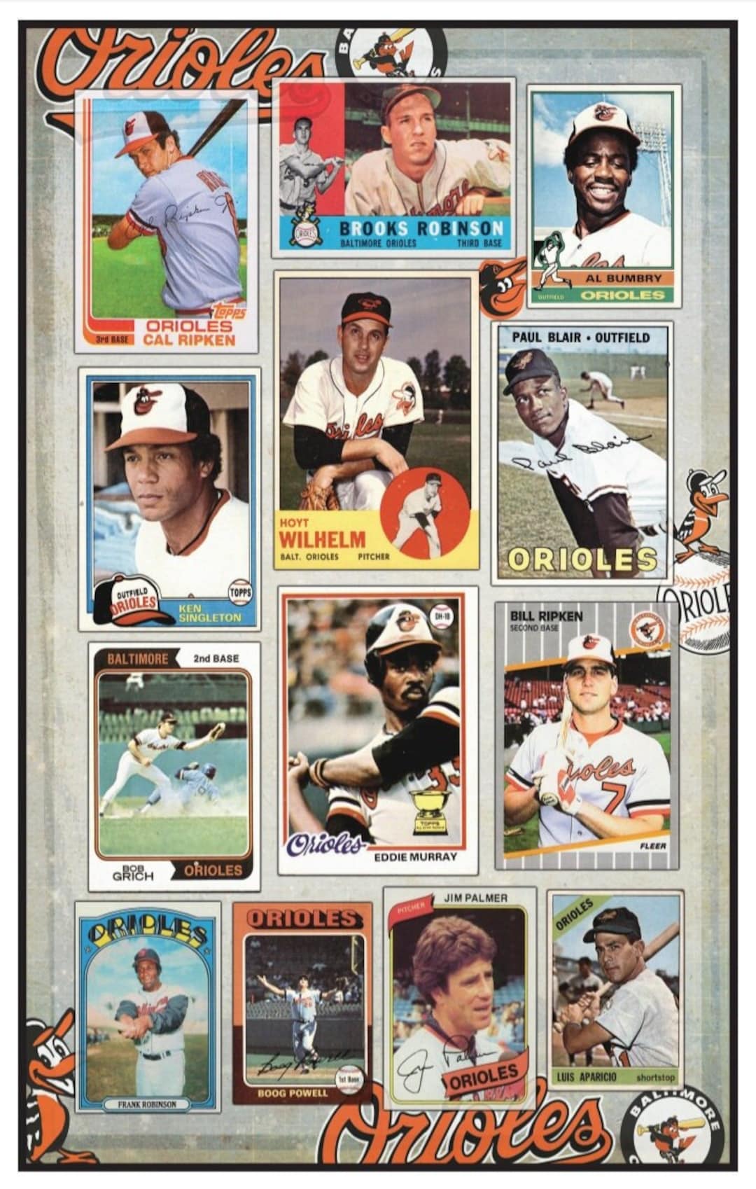 Baltimore Orioles Vintage Baseball Card Collage Print 11 by 17 or 15 by ...