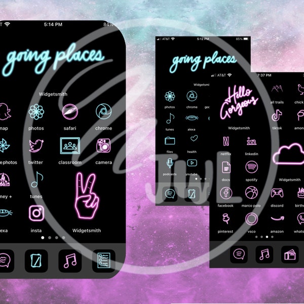 Neon Blue App Icons - Etsy