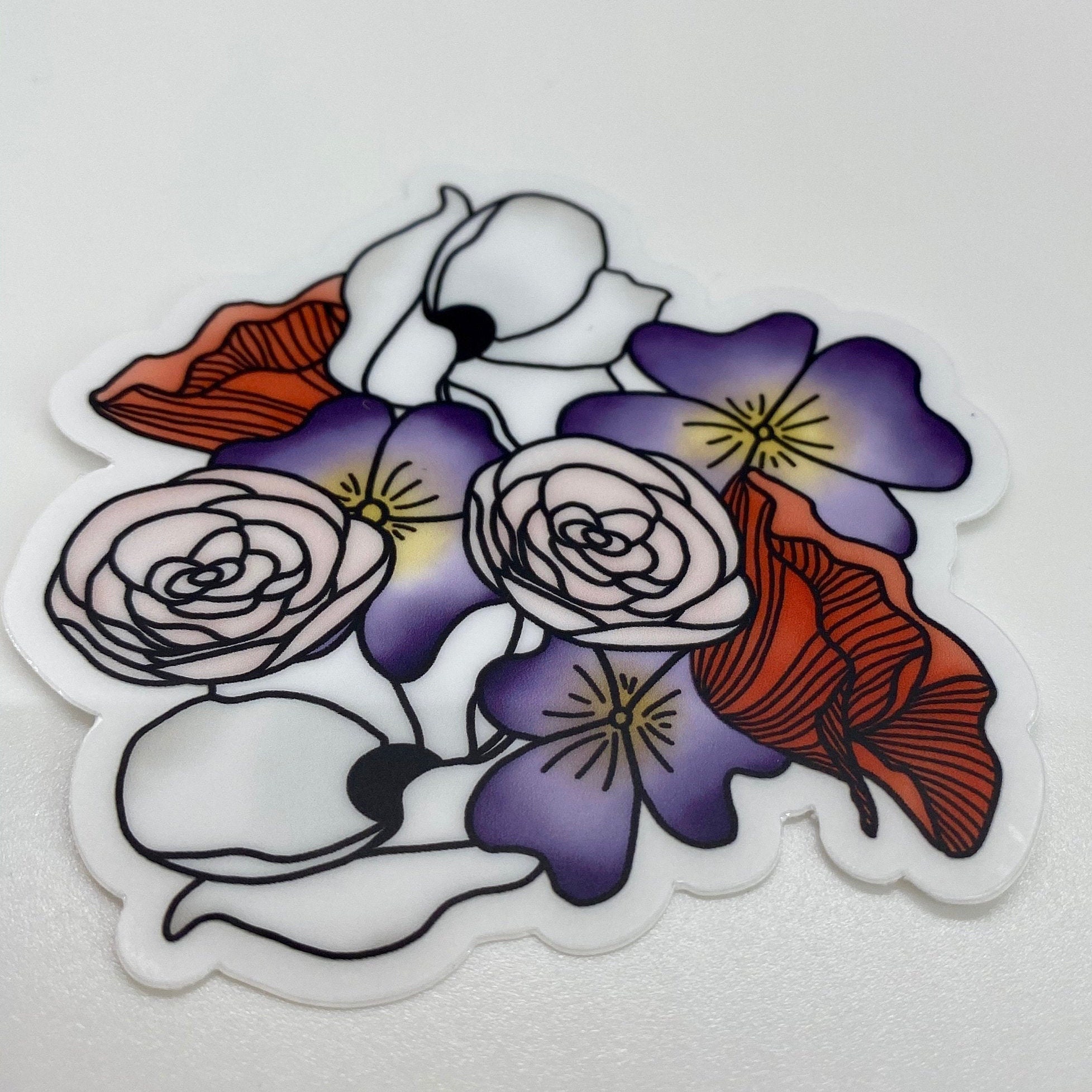 Floral Line Art Clear Vinyl Sticker - Etsy