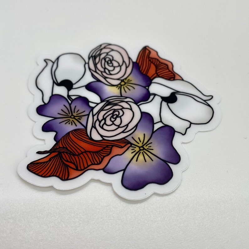 Floral Line Art Clear Vinyl Sticker - Etsy