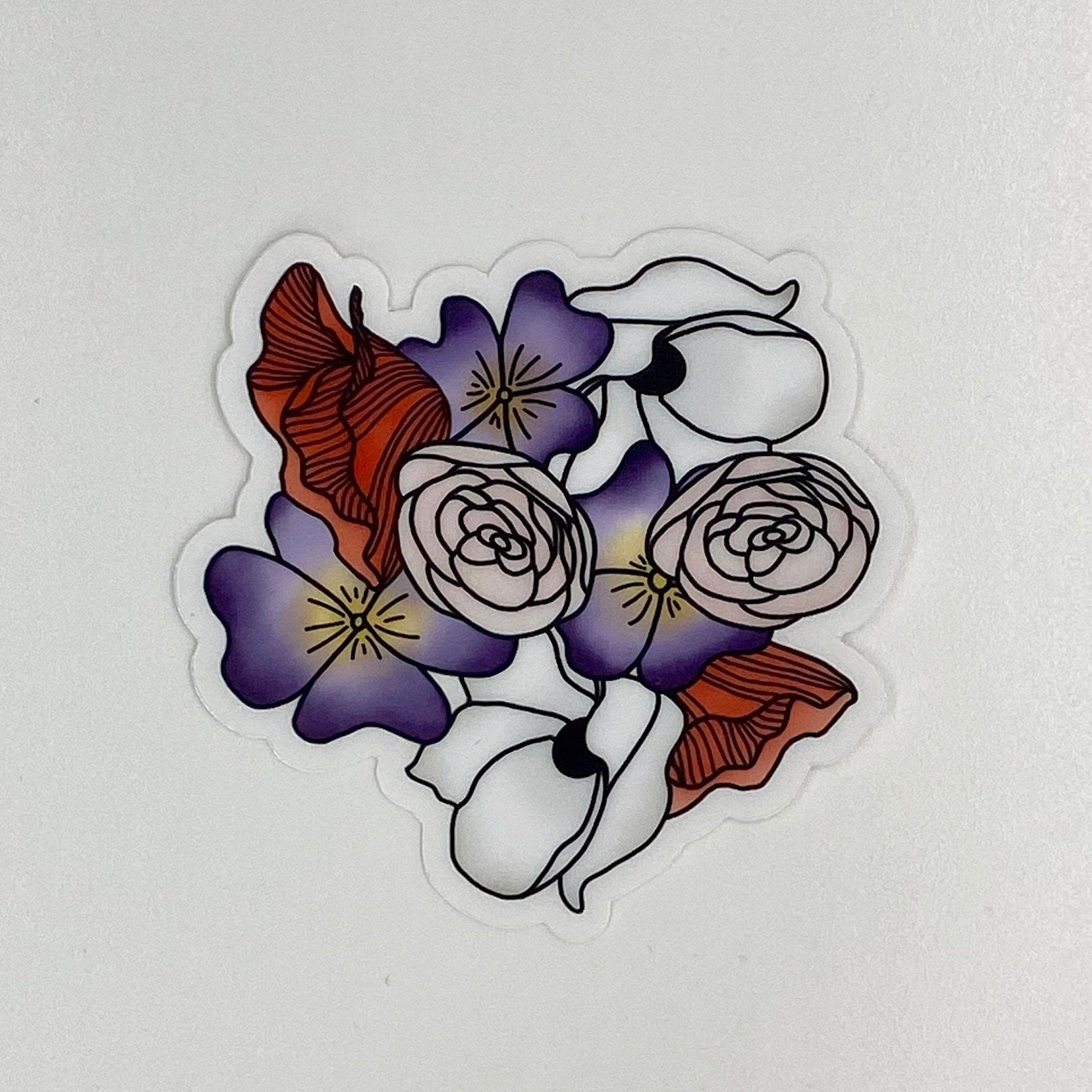 Floral Line Art Clear Vinyl Sticker - Etsy