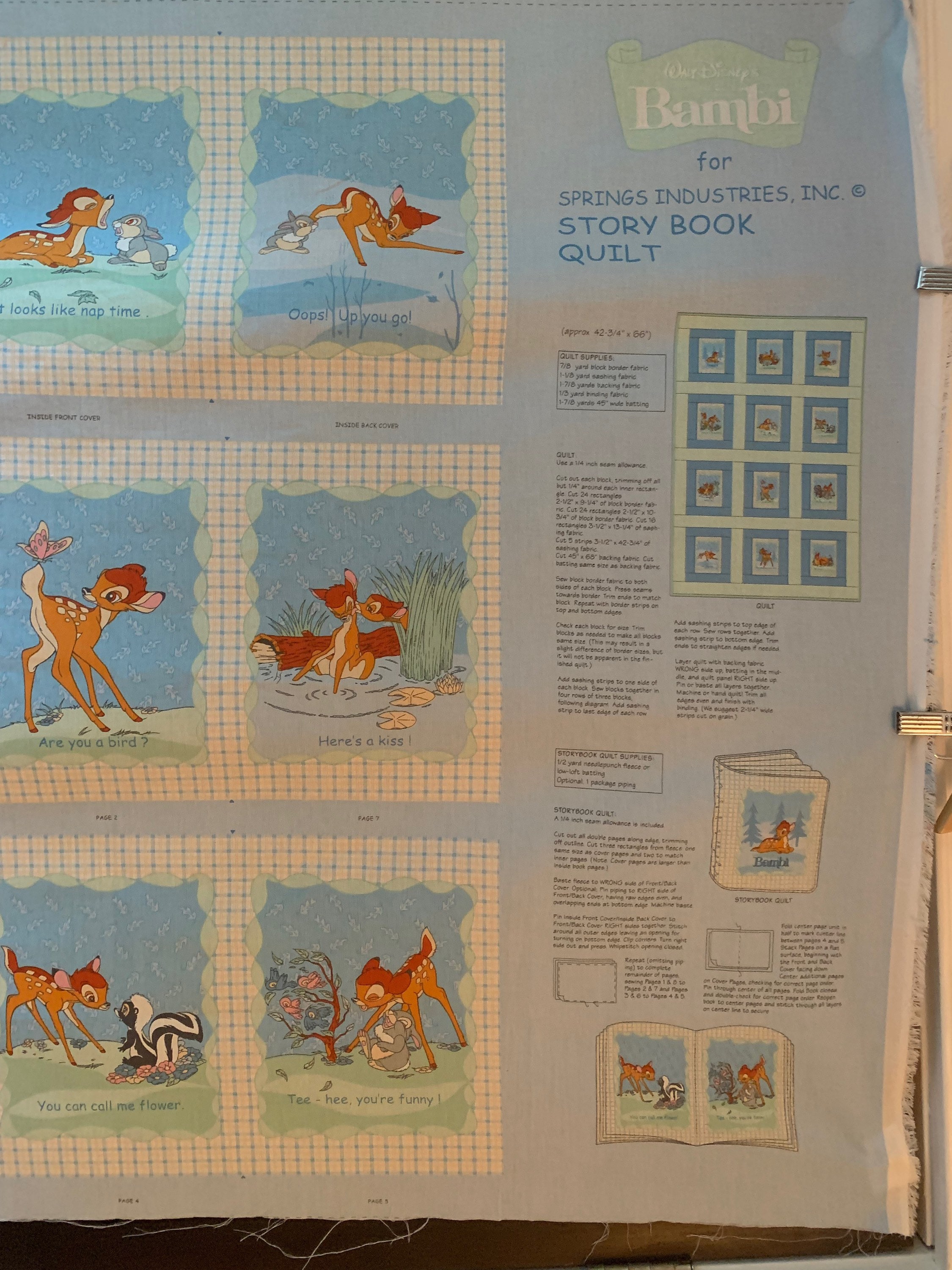 Walt Disneys Bambi Story Book Quilt Panel Walt Disneys Bambi - Etsy Canada