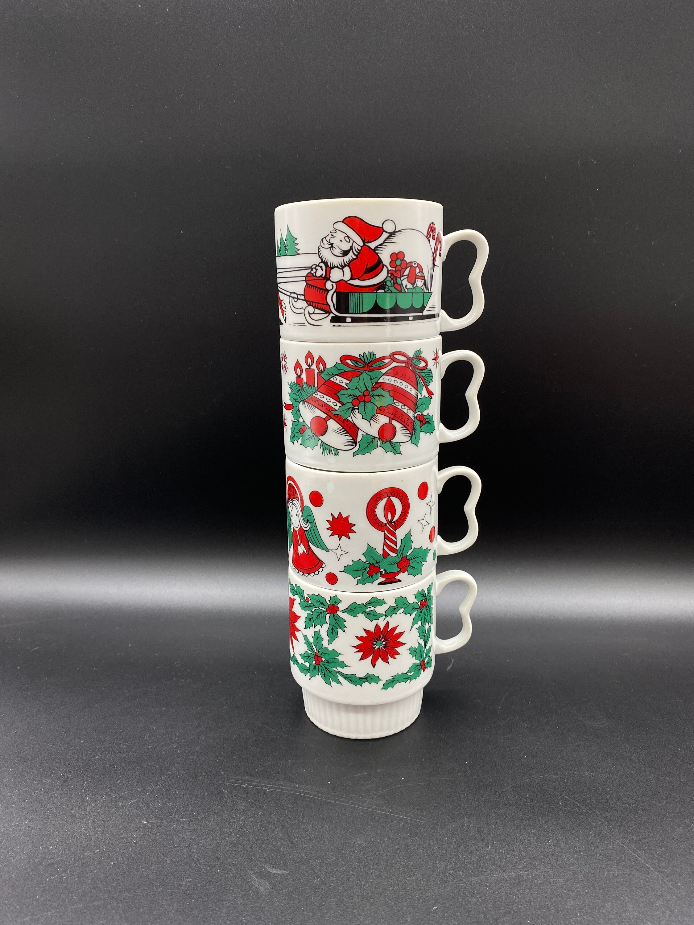 Vintage Stackable Christmas Mugs, Set 4 Christmas Stackable Mugs, Euro ...