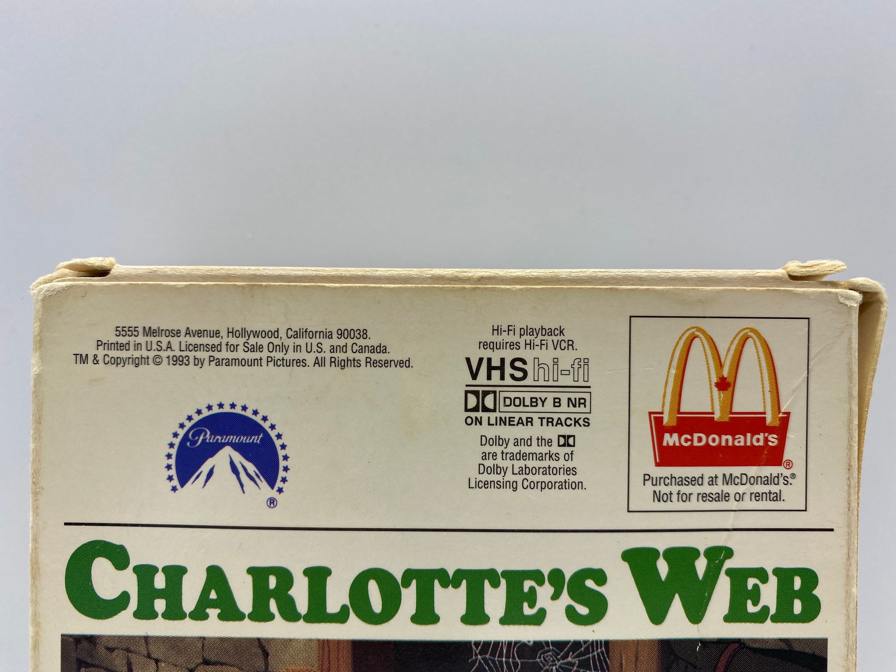 Charlotte’s Web VHS 1993 Purchased at Mcdonald’s, Mcdonald’s Copy ...