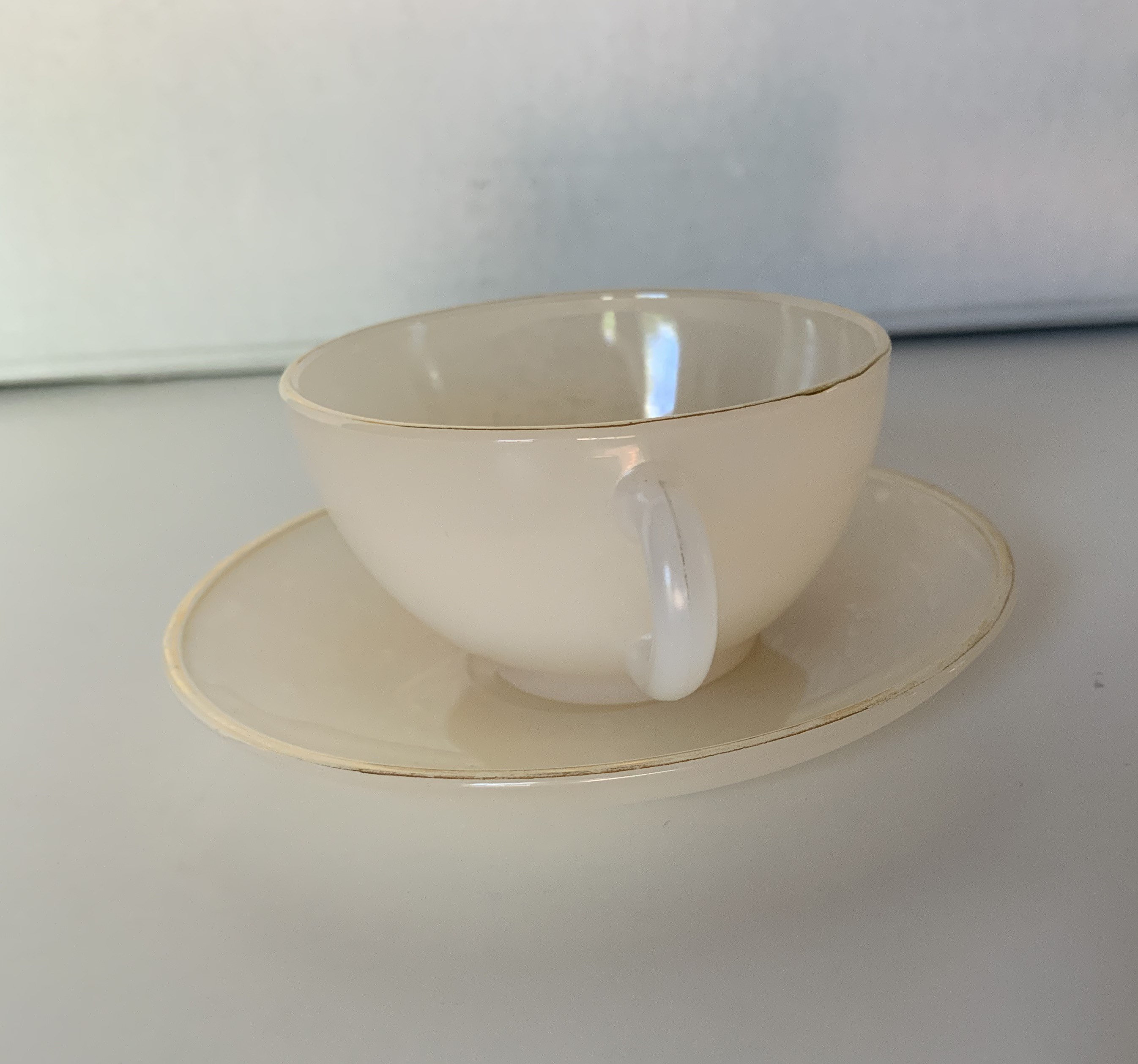 Arcopal Tea Cup & Saucer Vintage Cream Iridescent Arcopal - Etsy