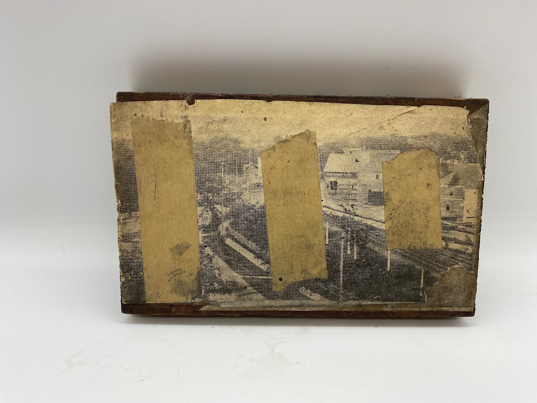 Antique Train Station Scene Printers Block, Antique Printers Block ...