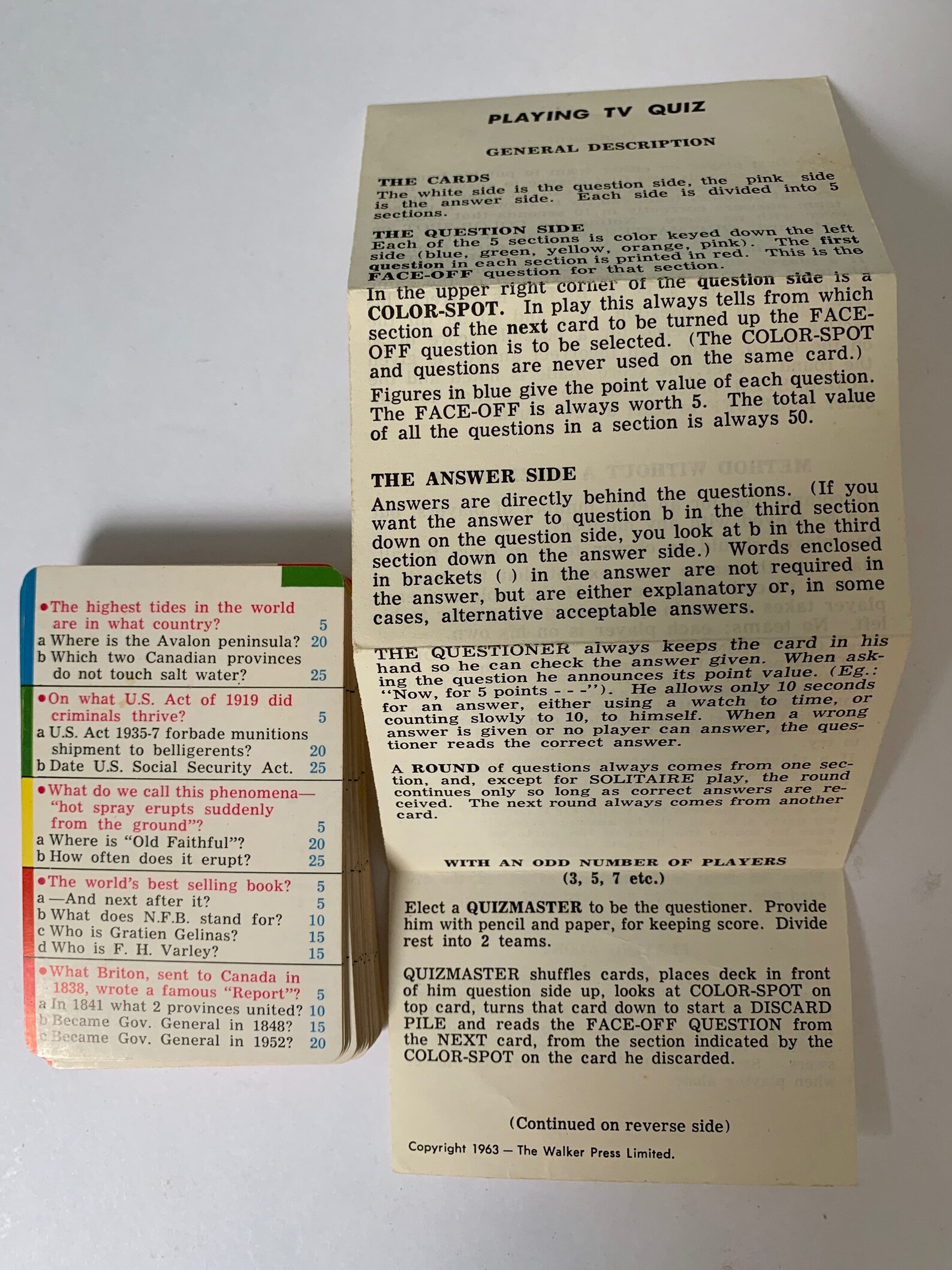 Vintage TV Quiz, 1962 Educational Entertaining, TV Quiz Deck of 40 ...