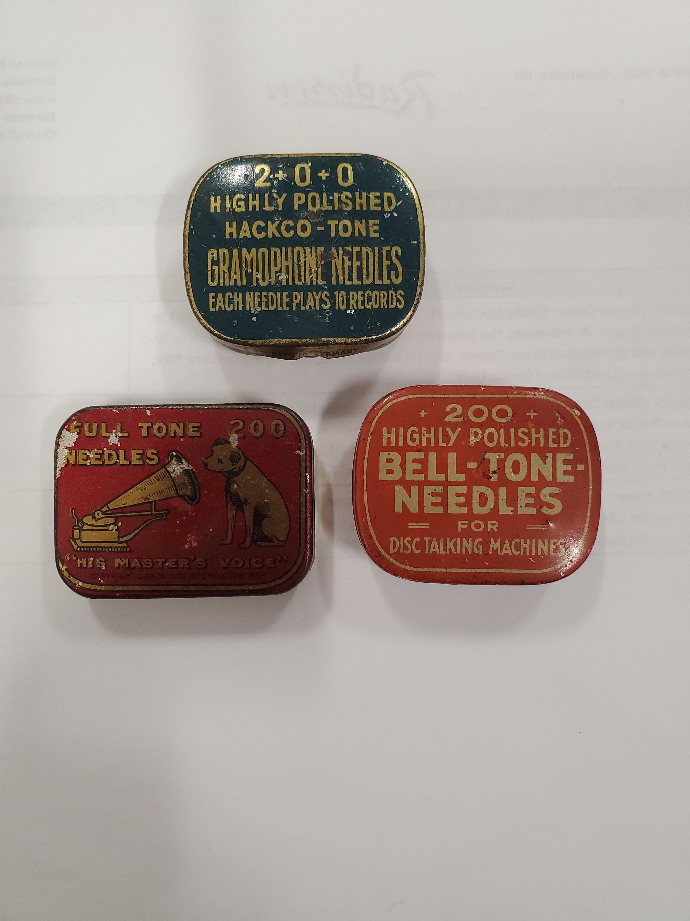 Full Tone Record Needle Tin, Bell Tone Disk Talking Machine Tin, Hackco ...