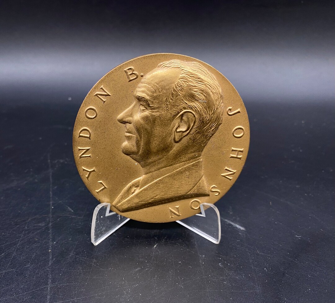Lyndon B. Johnson 3” Bronze Medal With Stand, Treasury Bureau of the ...
