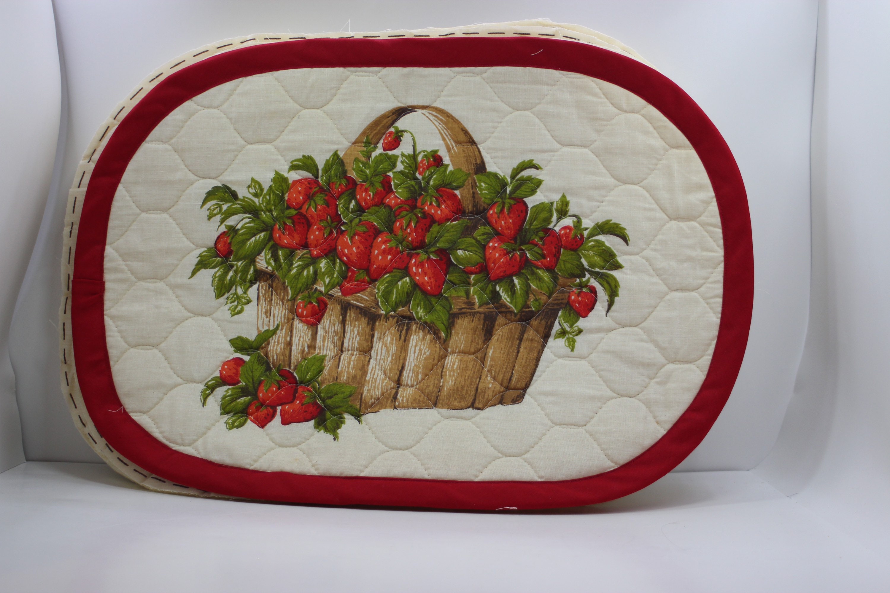 Vintage Strawberry Basket Quilted Placemats, Set of 8 Unfinished ...