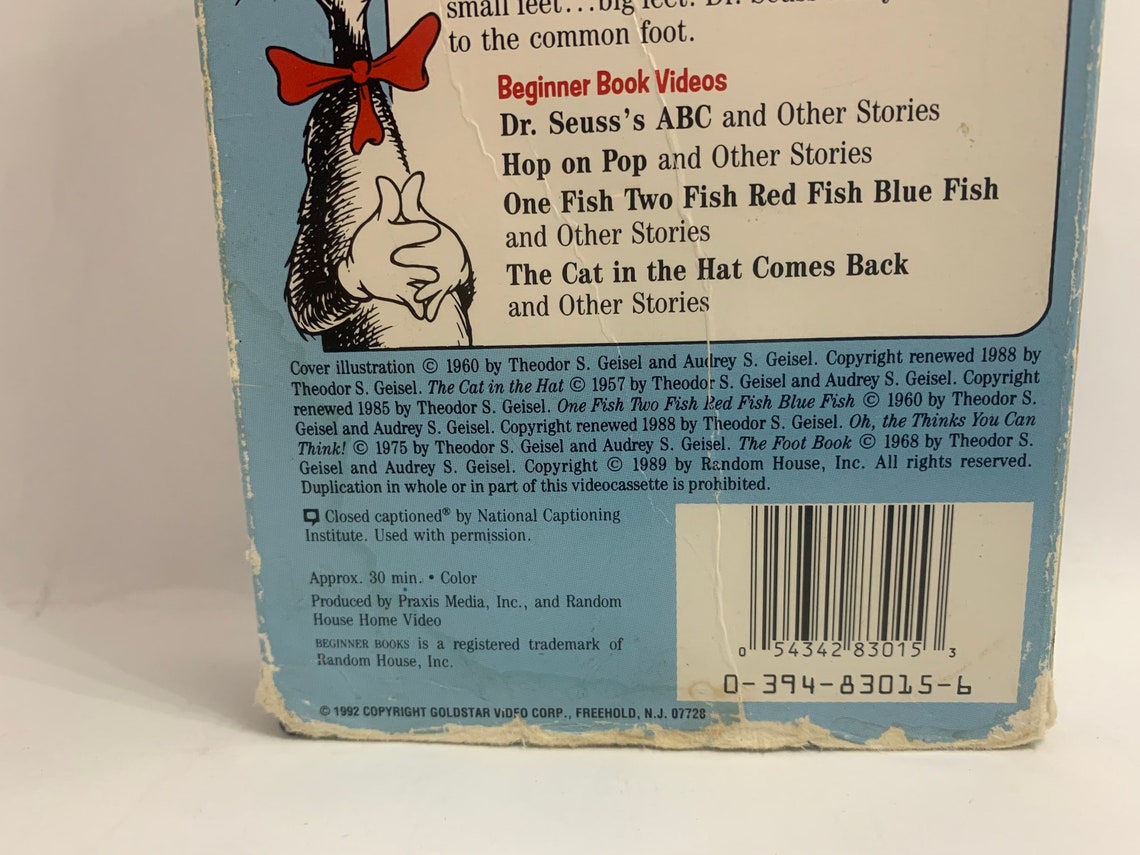 Vintage Dr. Seuss VHS Beginner Book Video, One Fish Two Fish Red Fish ...