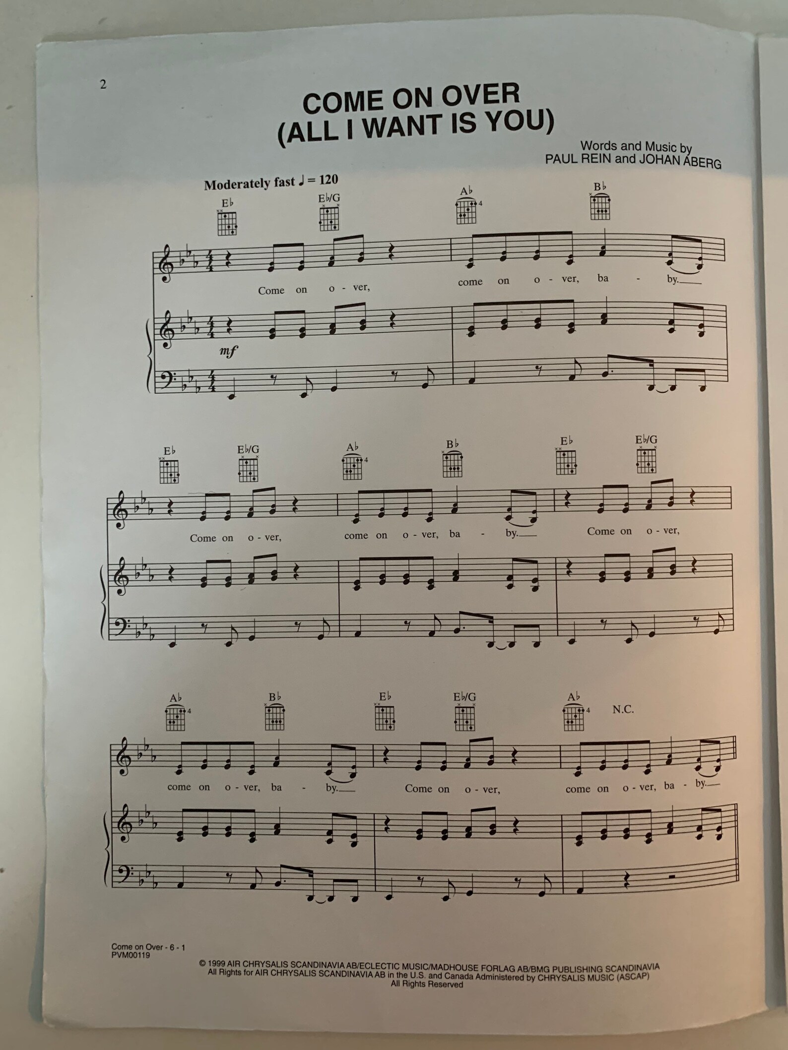 Come on Over by Christina Aguilera Original Sheet Music 1999 - Etsy