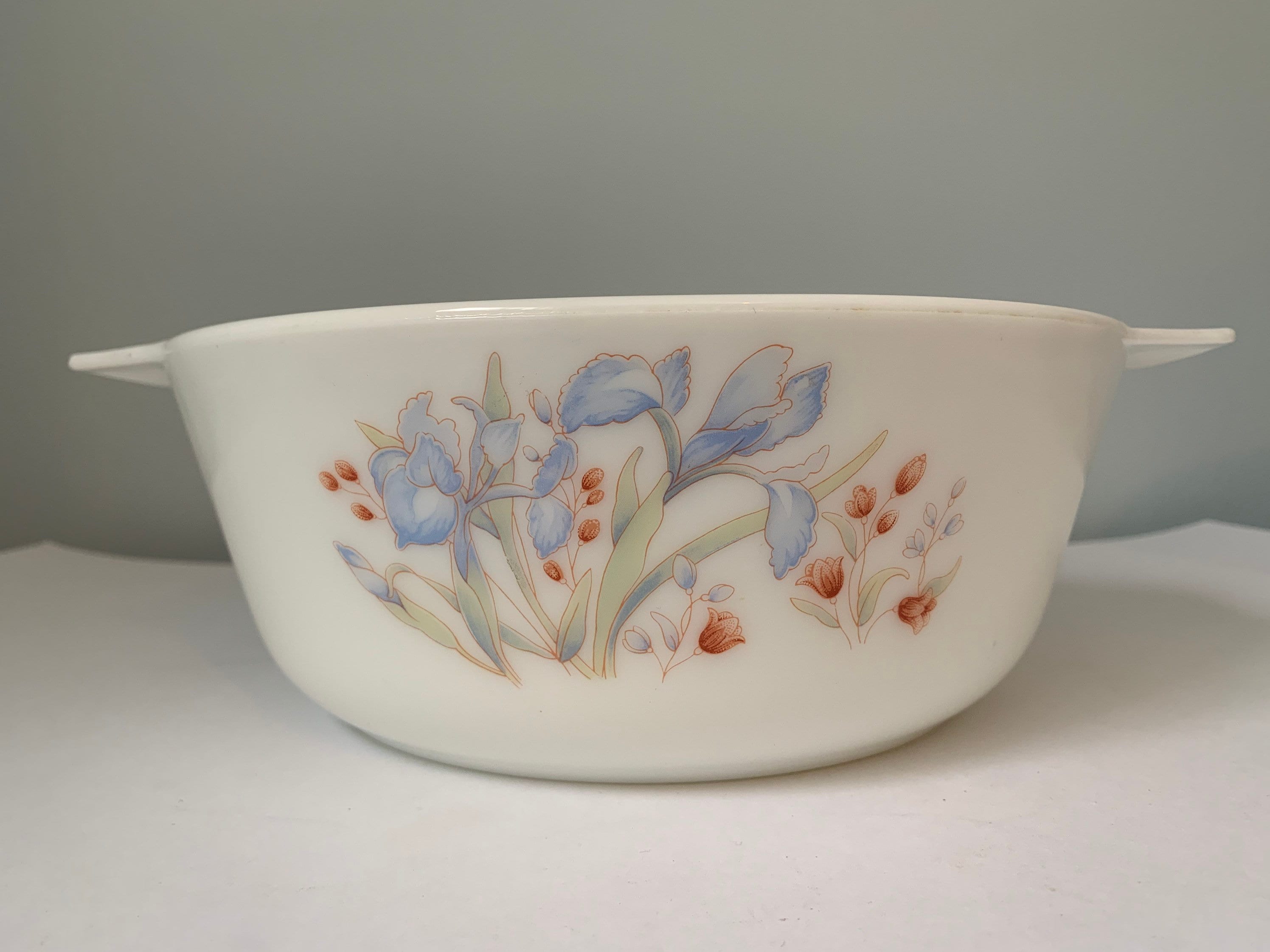 Vintage Pyrex England Blue Iris, Pyrex Casserole Dish, Milk Glass ...
