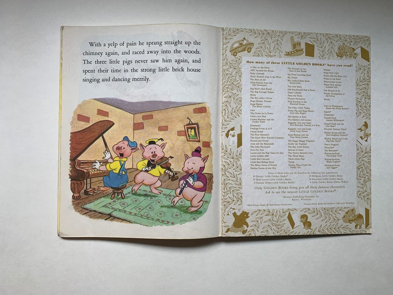Vintage Walt Disney’s Three Little Pigs Golden Book 1953, 106-33 Walt ...