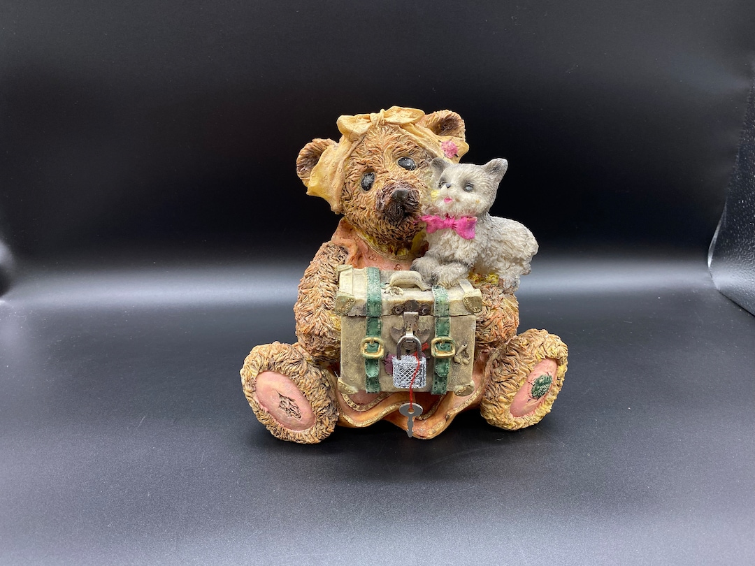 Vintage Teddy Bear With Kitty Piggy Bank With Lock, Teddy Bear and ...
