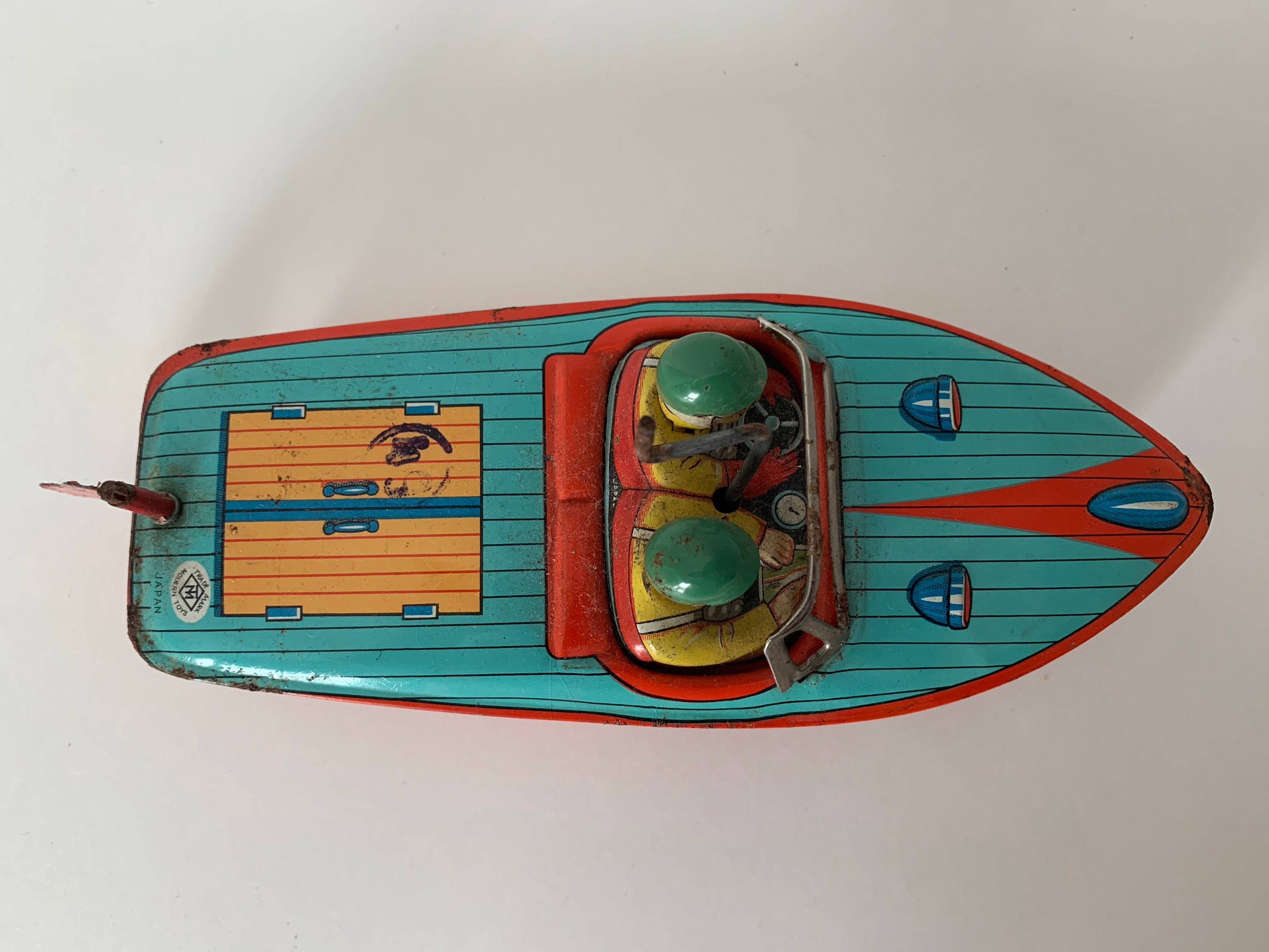 Vintage 1950s Tin Litho Wind up Passenger Speed Boat, Trade Mark Modern ...