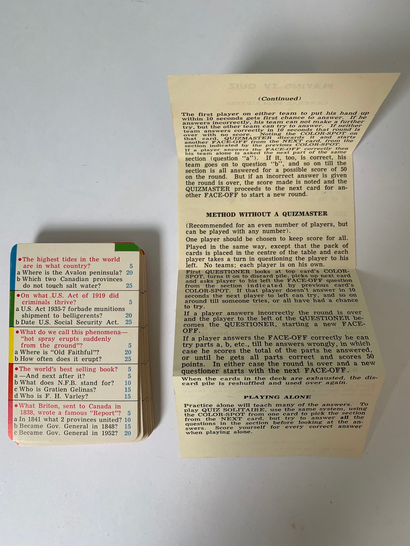 Vintage TV Quiz, 1962 Educational Entertaining, TV Quiz Deck of 40 ...