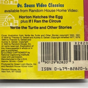 Dr. Seuss Yertle the Turtle VHS Sealed, New Old Stock Yertle the Turtle ...