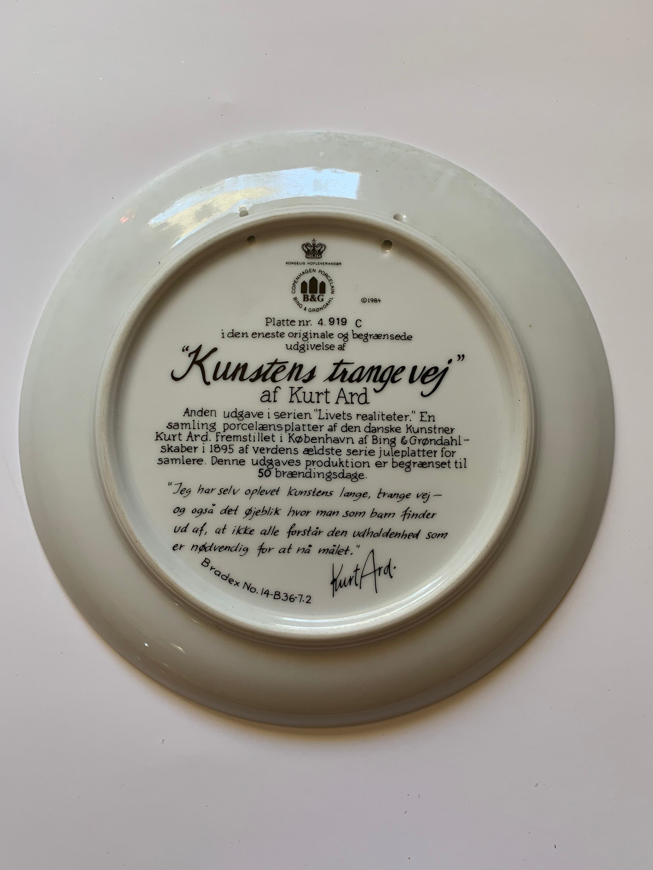 Vintage Kurt Ard Collectors Plate Kunstens Trangevej, 1984 Bing ...