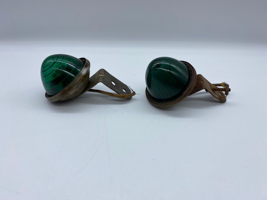 Vintage Green Truck Clearance Lights, 2 Green Glass Lens Metal Housing ...