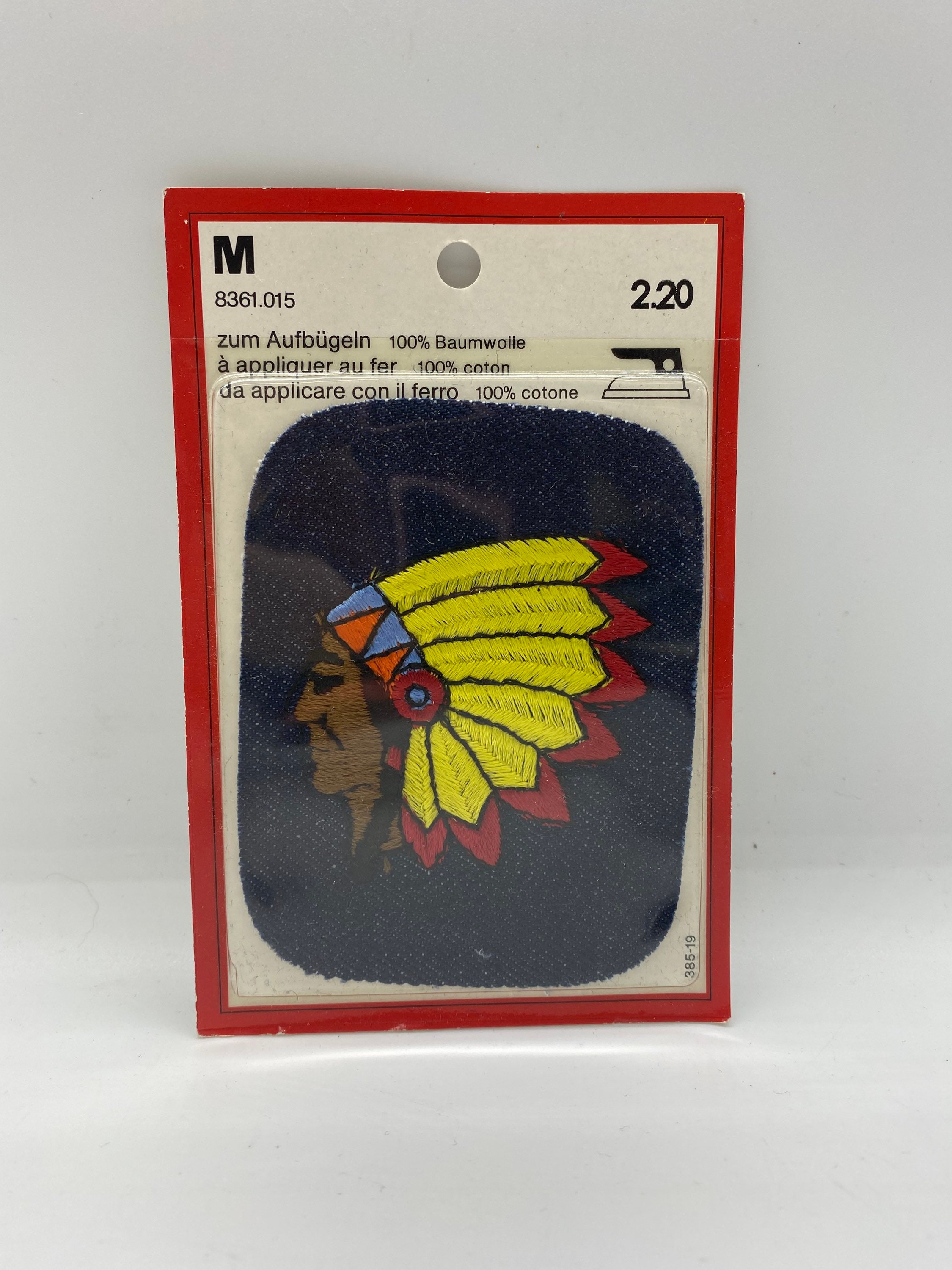 Vintage Indigenous Headdress Iron on Patch, Embroidered Native Warrior ...