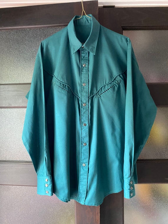 Vintage Green Western Shirt, Western Shirt with Pearl… - Gem