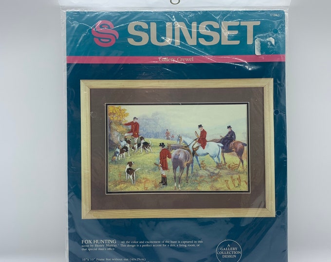 Vintage Sunset Fox Hunting Embroidery Kit 1989 Dimensions Fox Hunting