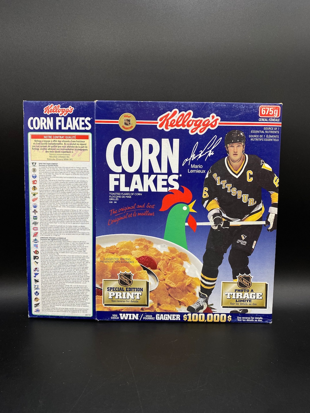 Vintage Corn Flakes Mario Lemieux Signature Flattened Cereal Box, 1996 ...