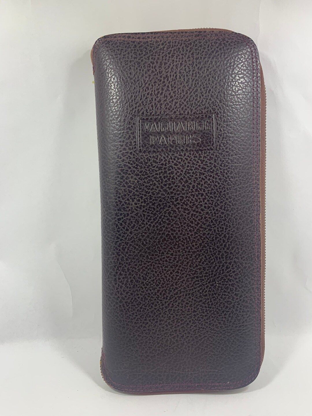 Vintage Leather Valuable Papers Portfolio, Zippered Leather Folder With ...