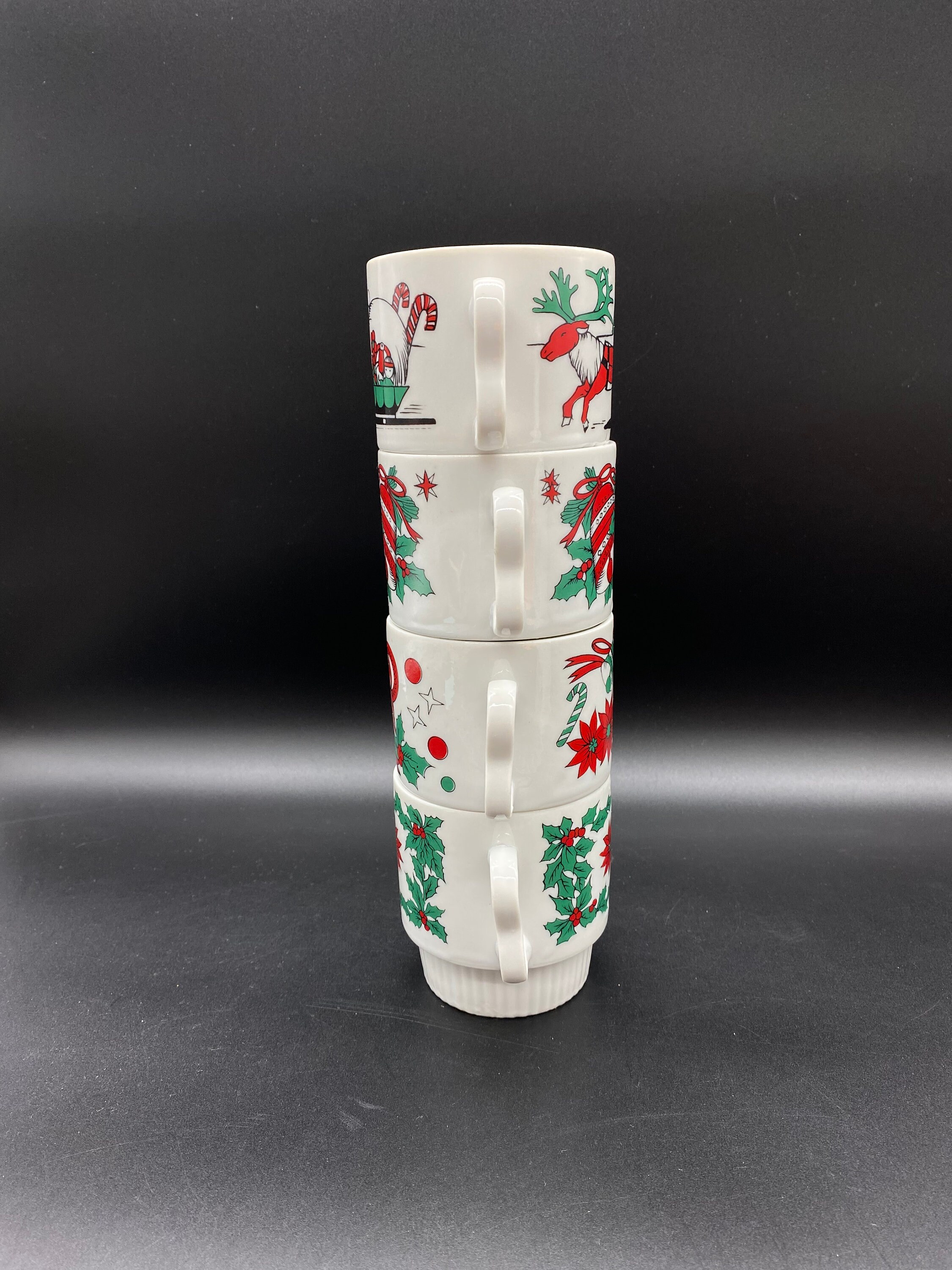 Vintage Stackable Christmas Mugs, Set 4 Christmas Stackable Mugs, Euro ...
