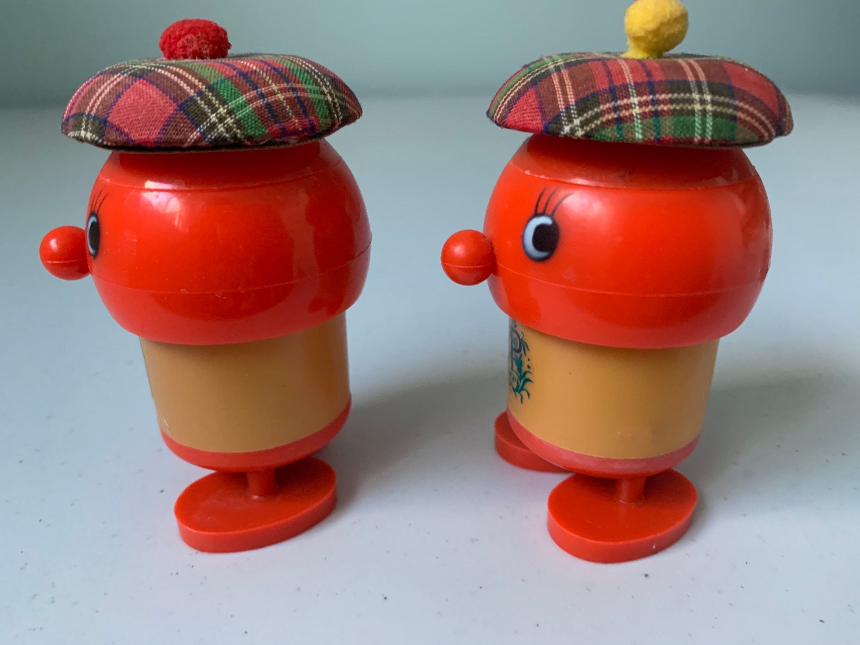 Vintage Scottish Salt and Pepper Shakers, Plastic Red Men Wearing Plaid ...