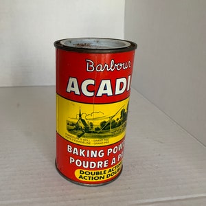 Vintage Barbour Acadia Baking Powder Tin, Sussex NB Barbour Acadia ...